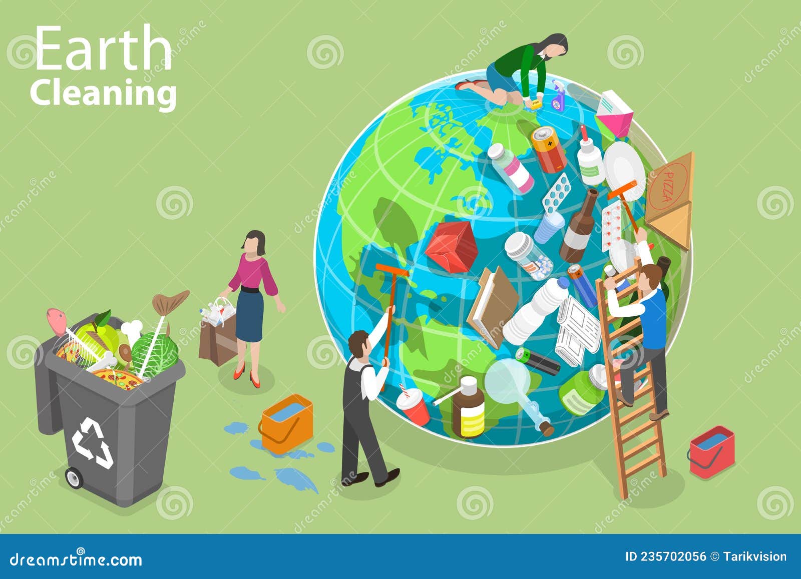 3D Isometric Flat Vector Conceptual Illustration of Earth Cleaning ...