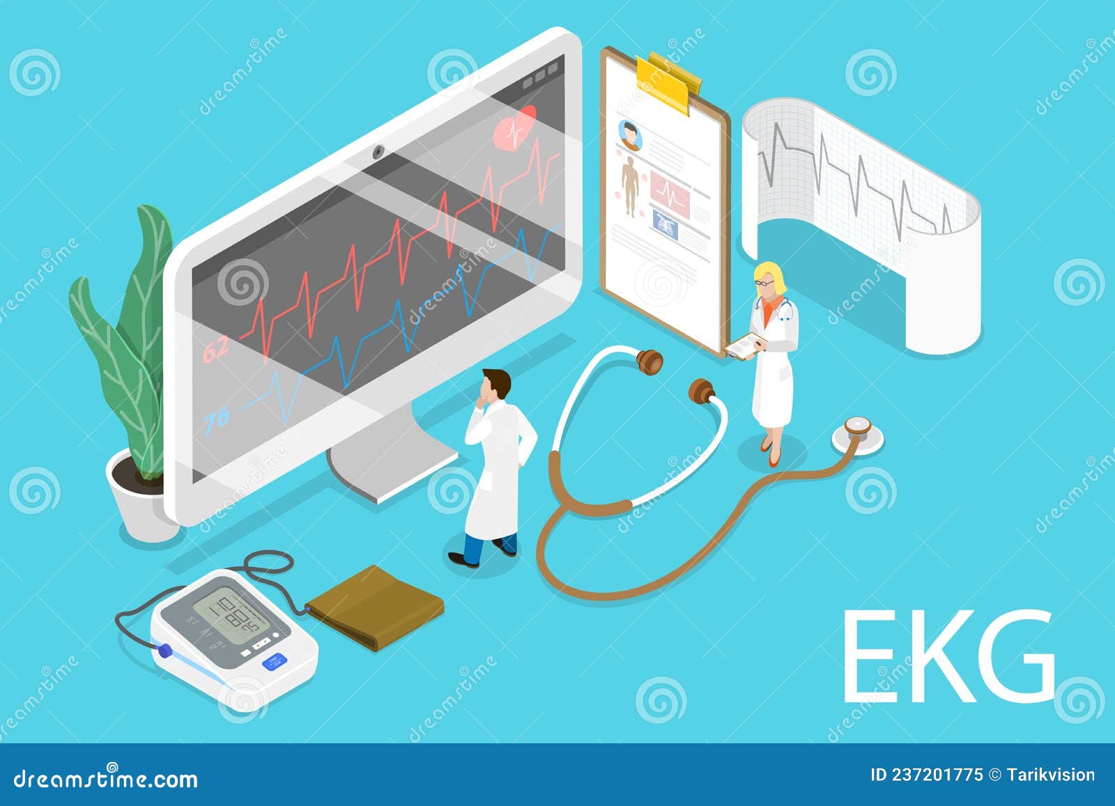 3D Isometric Flat Vector Conceptual Illustration Of EKG ...