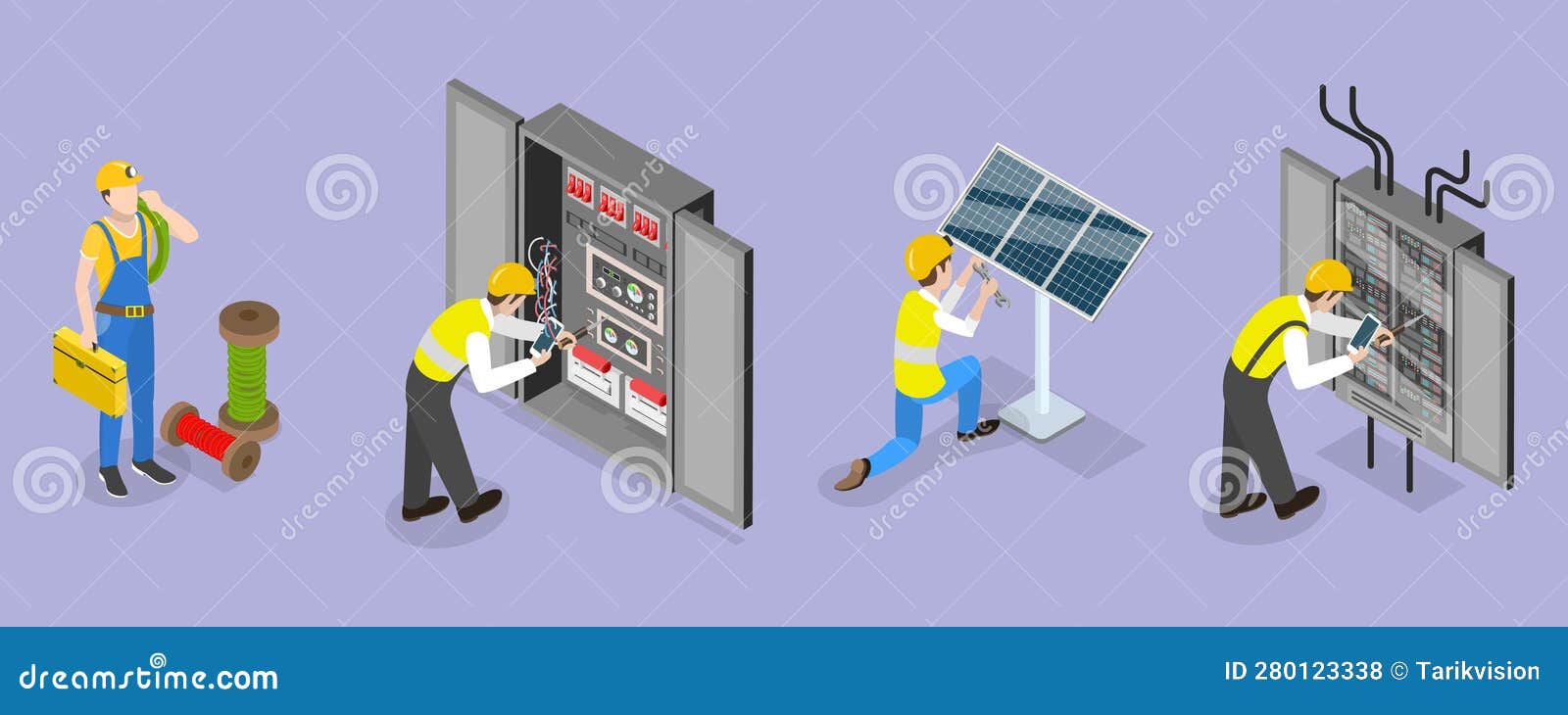 Set Electrical Utility Delivery Of Energy To Consumer. Electrician ...