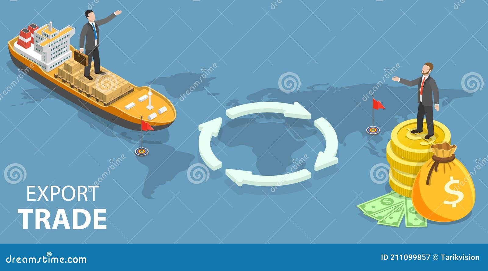 Isometric Export And Import Business. Businessmen Handshake At ...