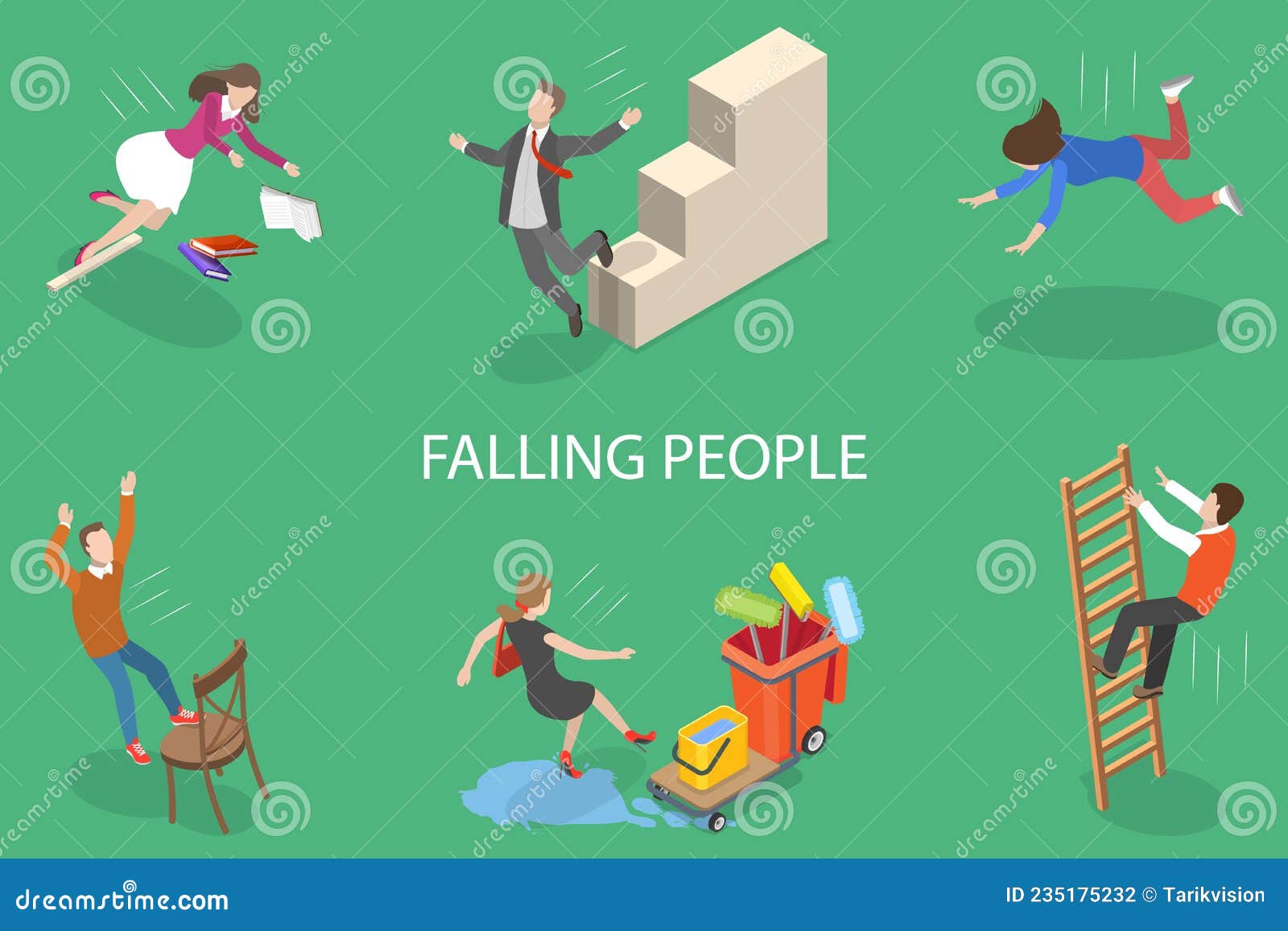3D Isometric Flat Vector Conceptual Illustration of Falling Down People ...