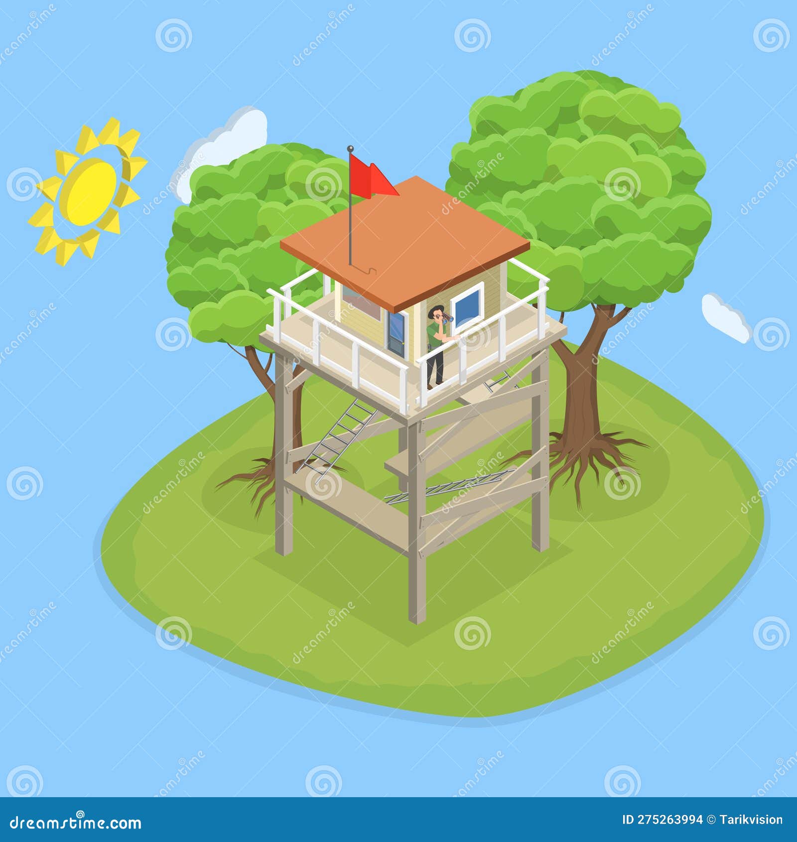 3D Isometric Flat Vector Conceptual Illustration of Fire Watch Tower ...