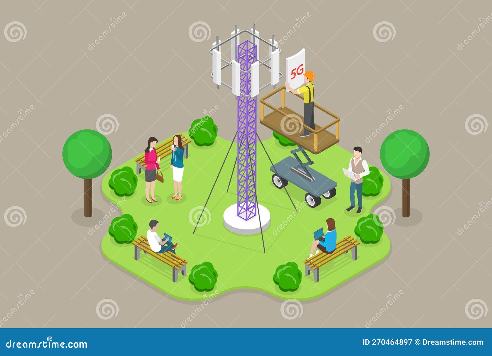 5G Mast Base Stations With Smartphone And Laptop Vector Illustration ...