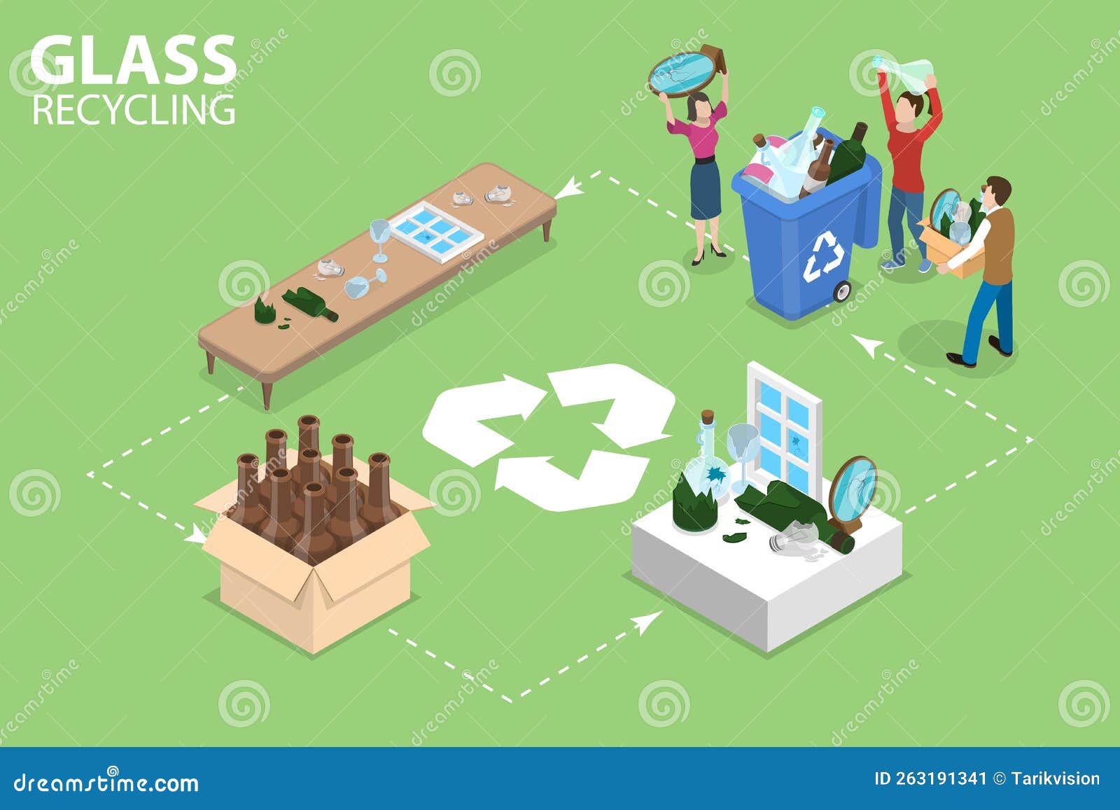 3D Isometric Flat Vector Conceptual Illustration of Glass Recycling ...