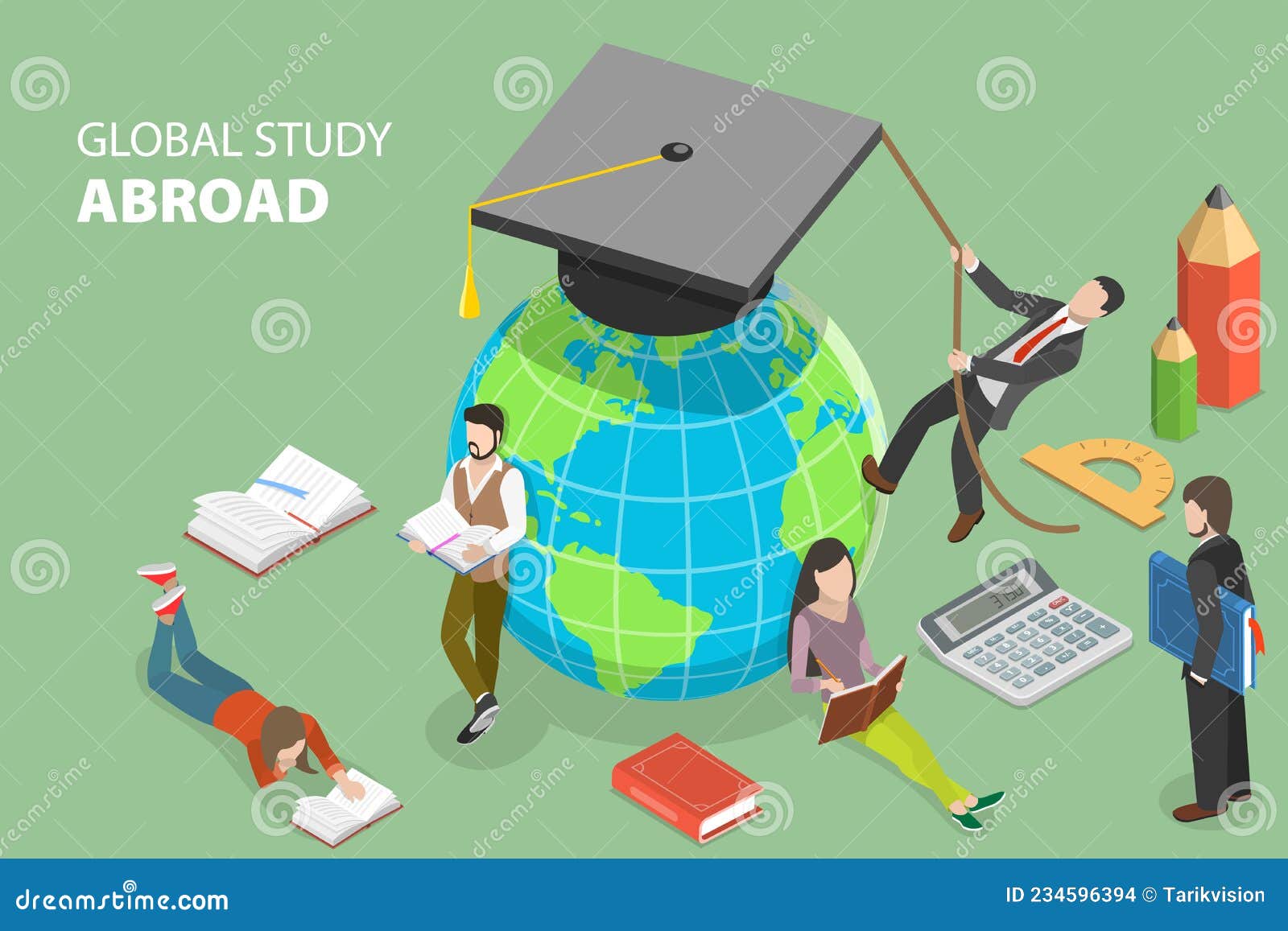 Study Abroad Icon Set In Thin Line Style Royalty-Free Cartoon ...