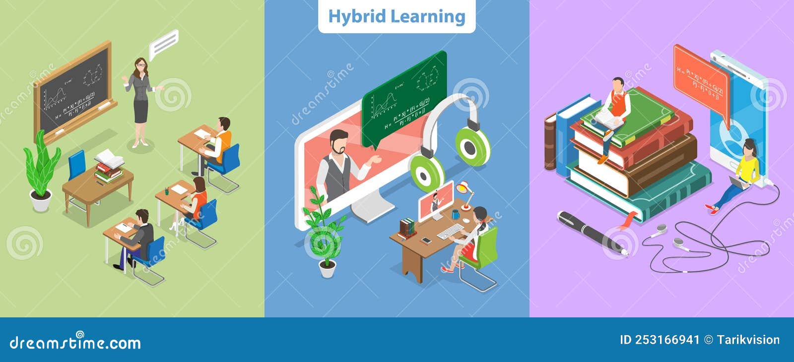 3D Isometric Flat Vector Conceptual Illustration of Hybrid or Blended ...