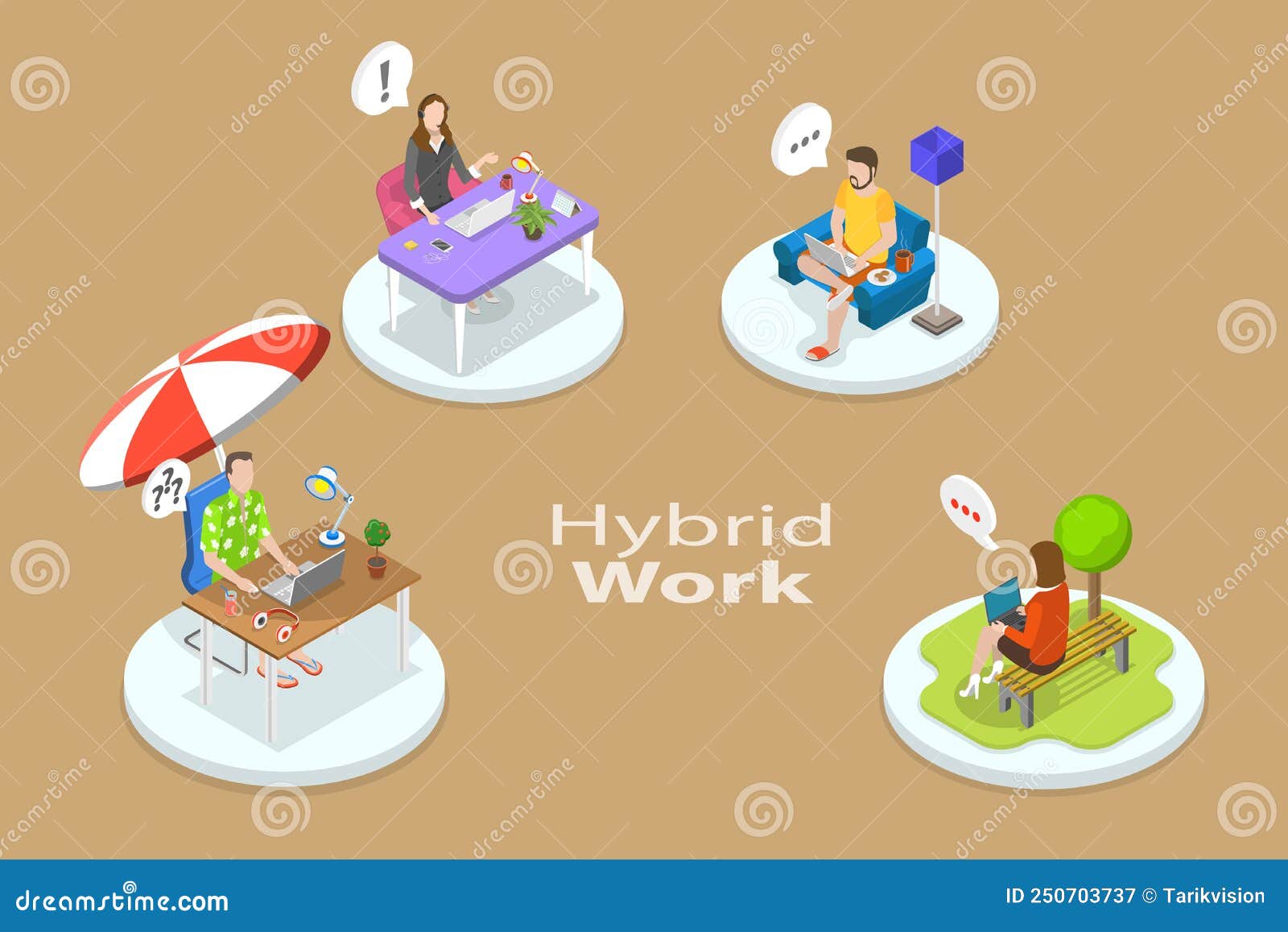 3D Isometric Flat Vector Conceptual Illustration of Hybrid Work Stock ...