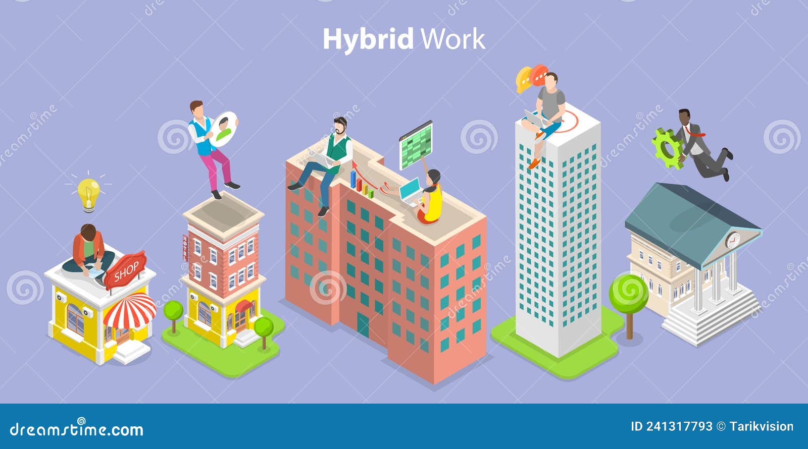 3D Isometric Flat Vector Conceptual Illustration of Hybrid Work Stock ...