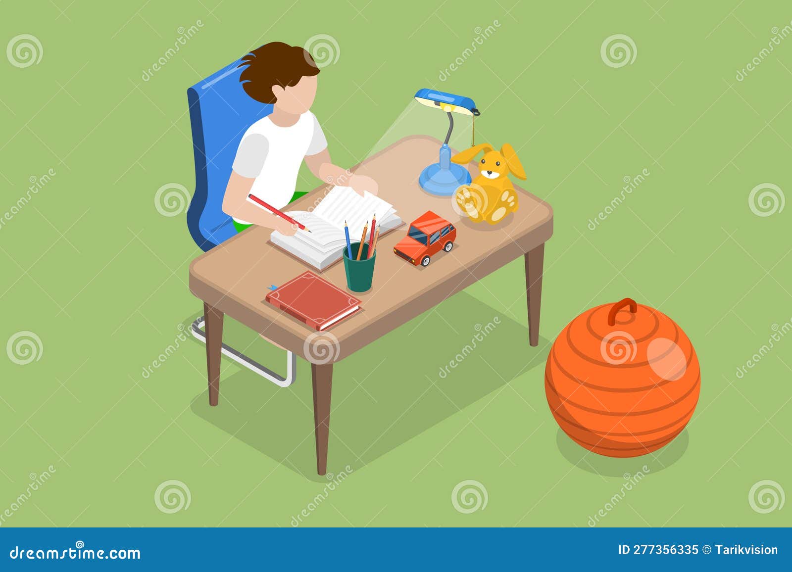 3D Isometric Flat Vector Conceptual Illustration of Kid Doing Homework ...