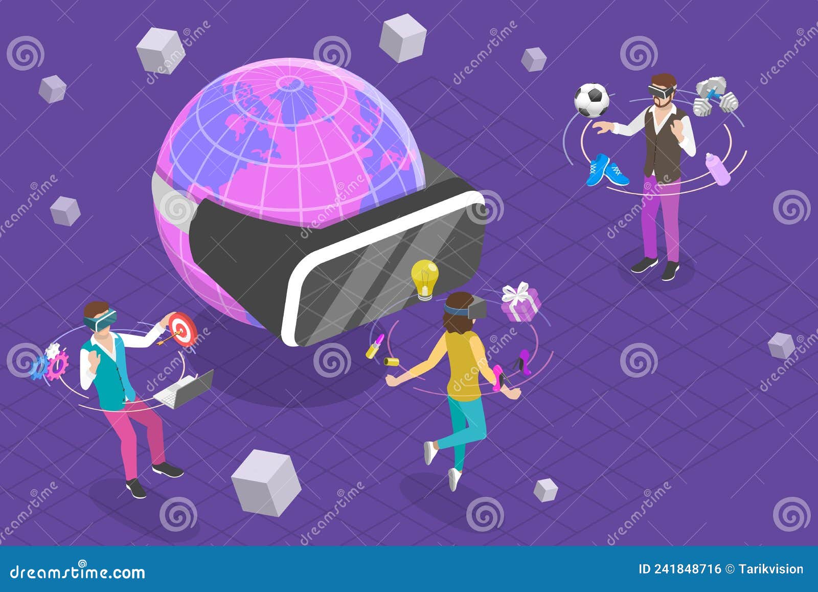 3D Isometric Flat Vector Conceptual Illustration of Metaverse Virtual ...