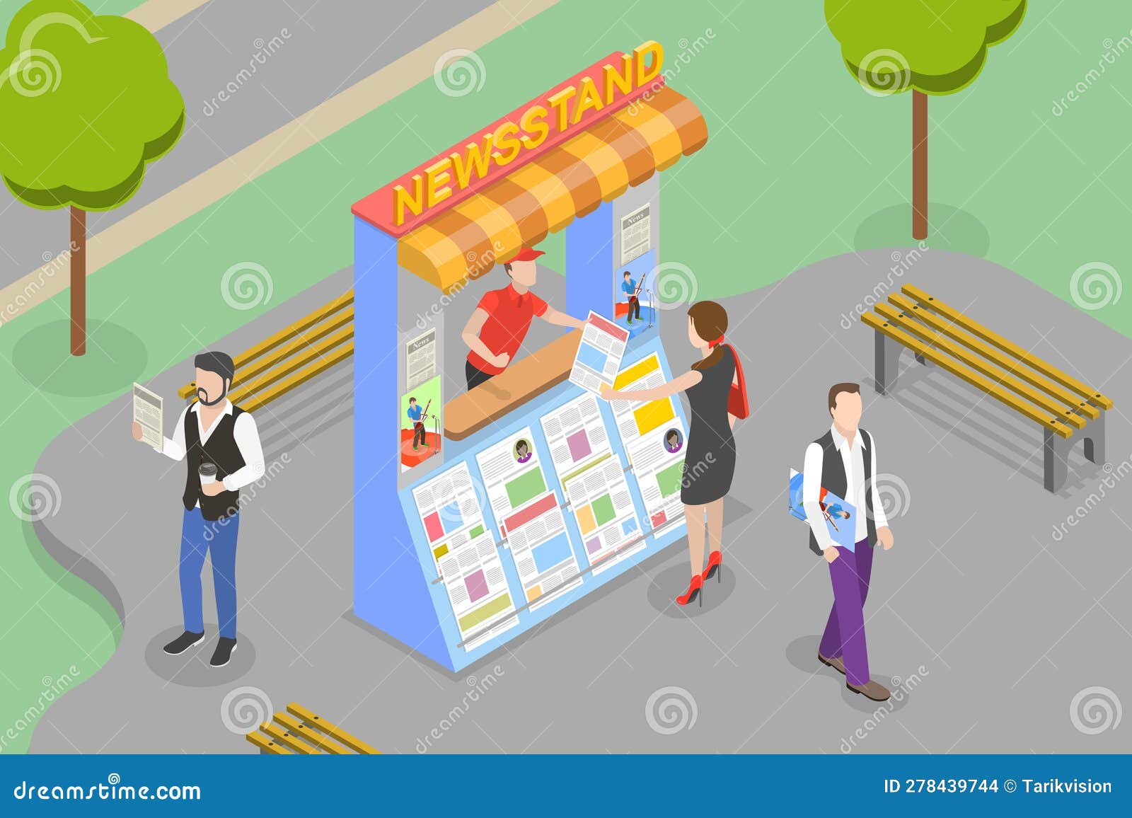 3D Isometric Flat Vector Conceptual Illustration of Newsstand Stock ...
