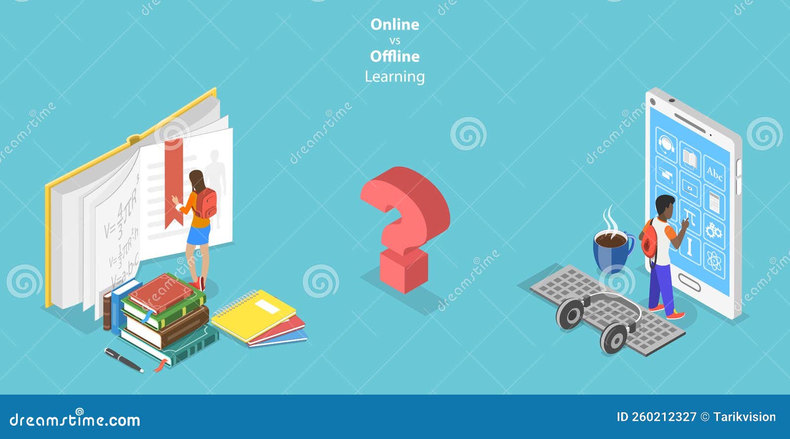 3D Isometric Flat Vector Conceptual Illustration of Online Learning Vs ...
