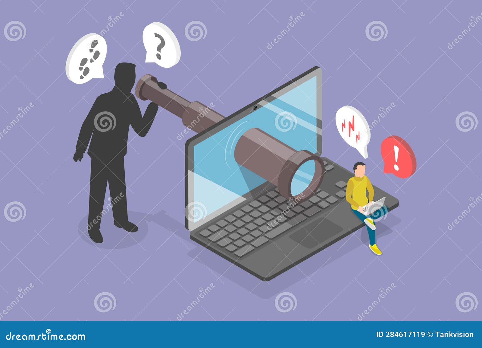 3D Isometric Flat Vector Conceptual Illustration of Online Stalking ...