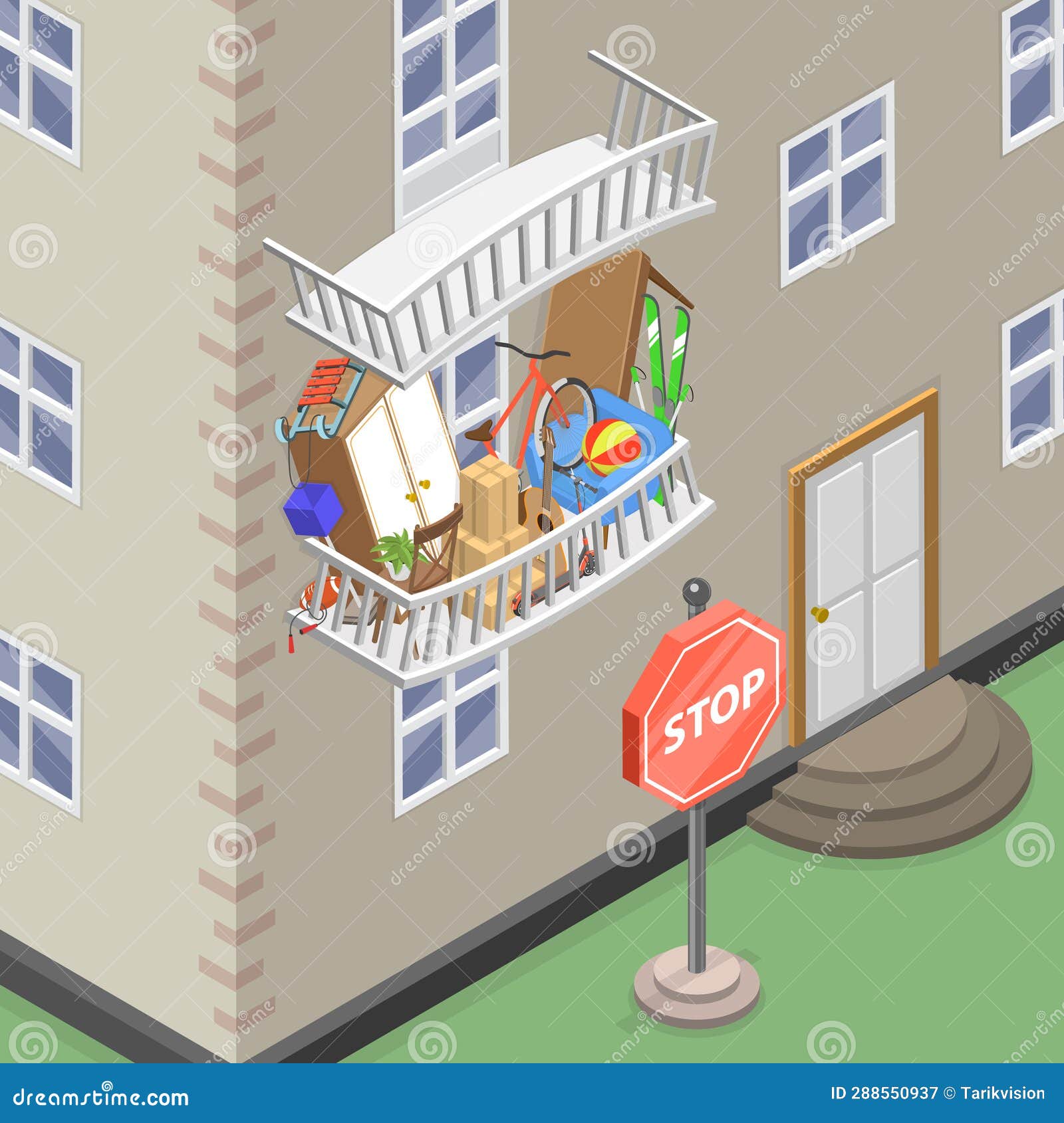 3D Isometric Flat Vector Conceptual Illustration of Overflown Balcony ...