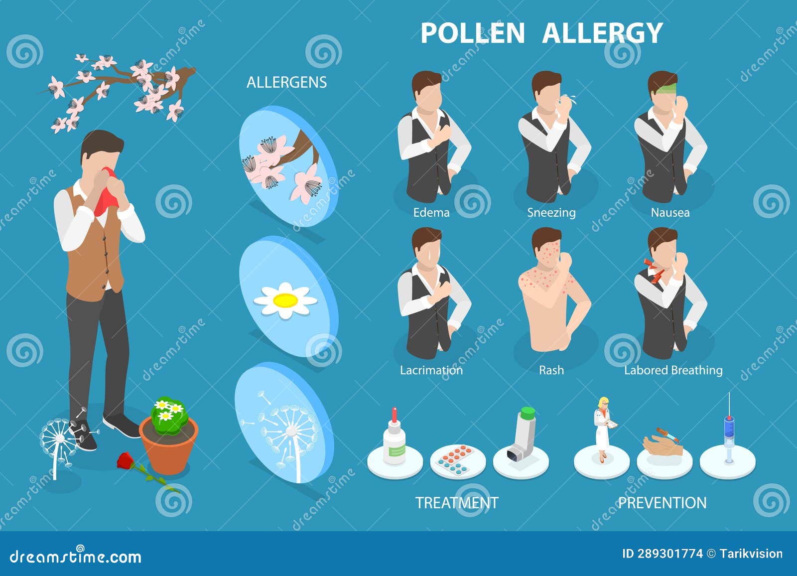 3D Isometric Flat Vector Conceptual Illustration of Pollen Allergy ...
