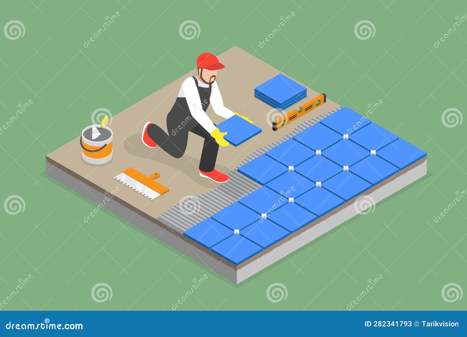 3D Isometric Flat Vector Conceptual Illustration of Professional Tiler ...