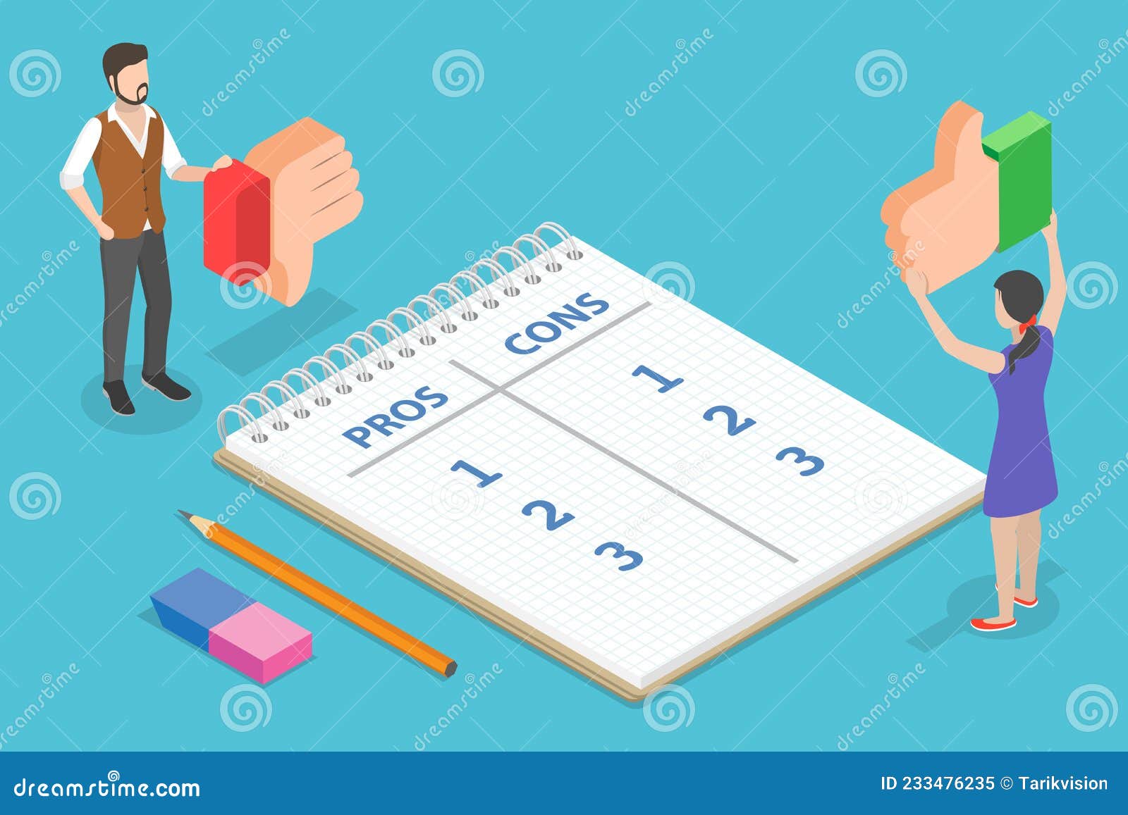 3D Isometric Flat Vector Conceptual Illustration of Pros and Cons Stock ...