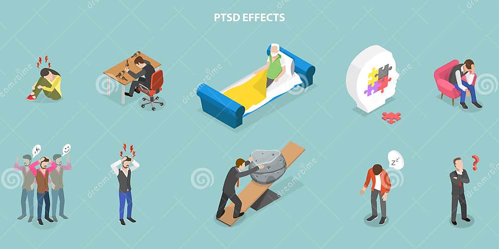 3D Isometric Flat Vector Conceptual Illustration of PTSD Effects Stock Illustration ...