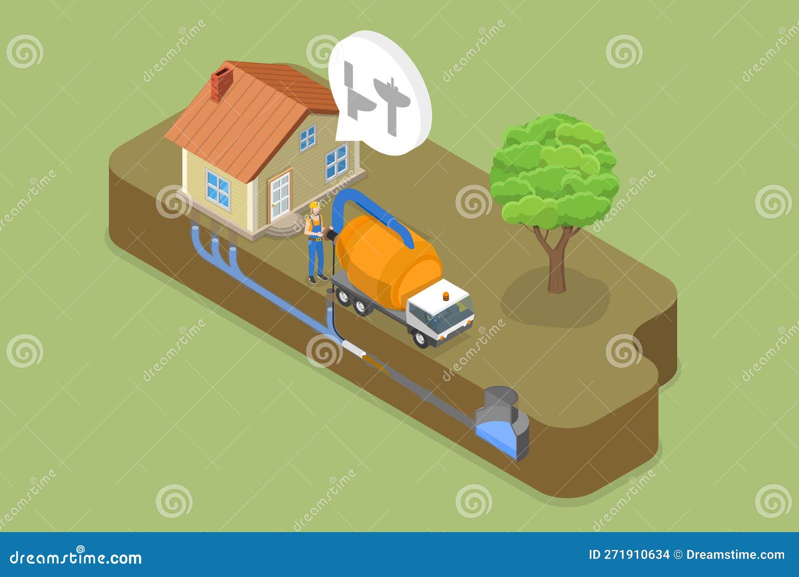 Isometric Septic Tank. Underground Chamber Made Of Concrete, Fiberglass ...
