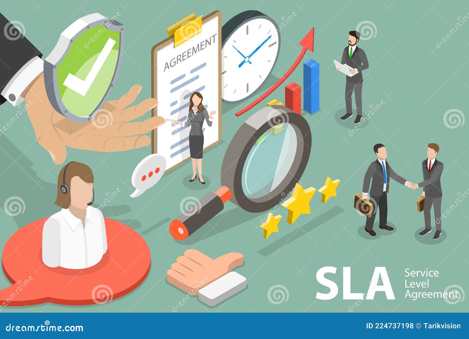 3D Isometric Flat Vector Conceptual Illustration of SLA - Service Level ...