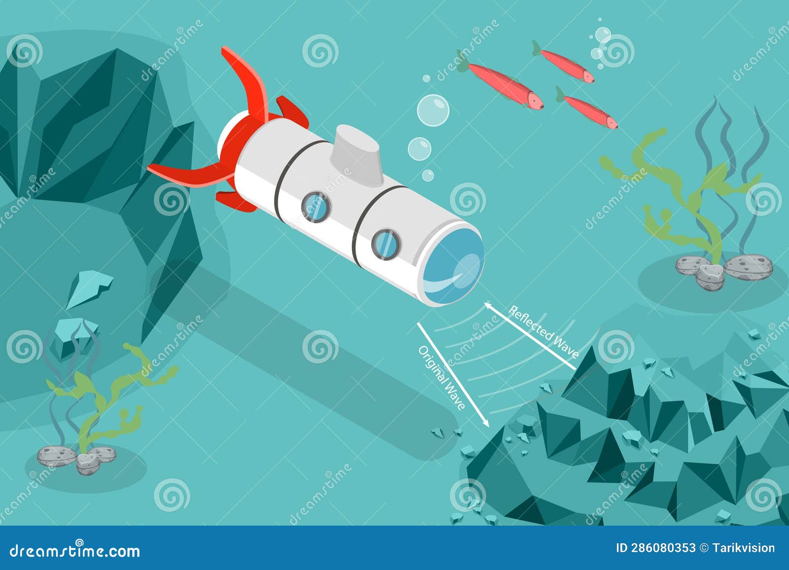 3D Isometric Flat Vector Conceptual Illustration of Sonar and Submarine ...