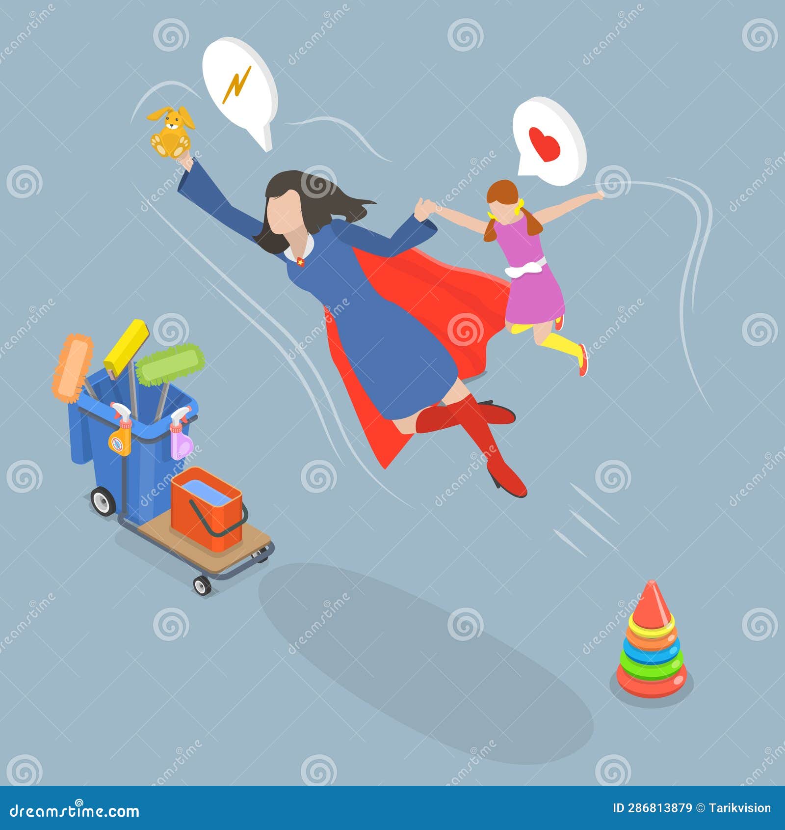 3D Isometric Flat Vector Conceptual Illustration of Supermom Stock ...
