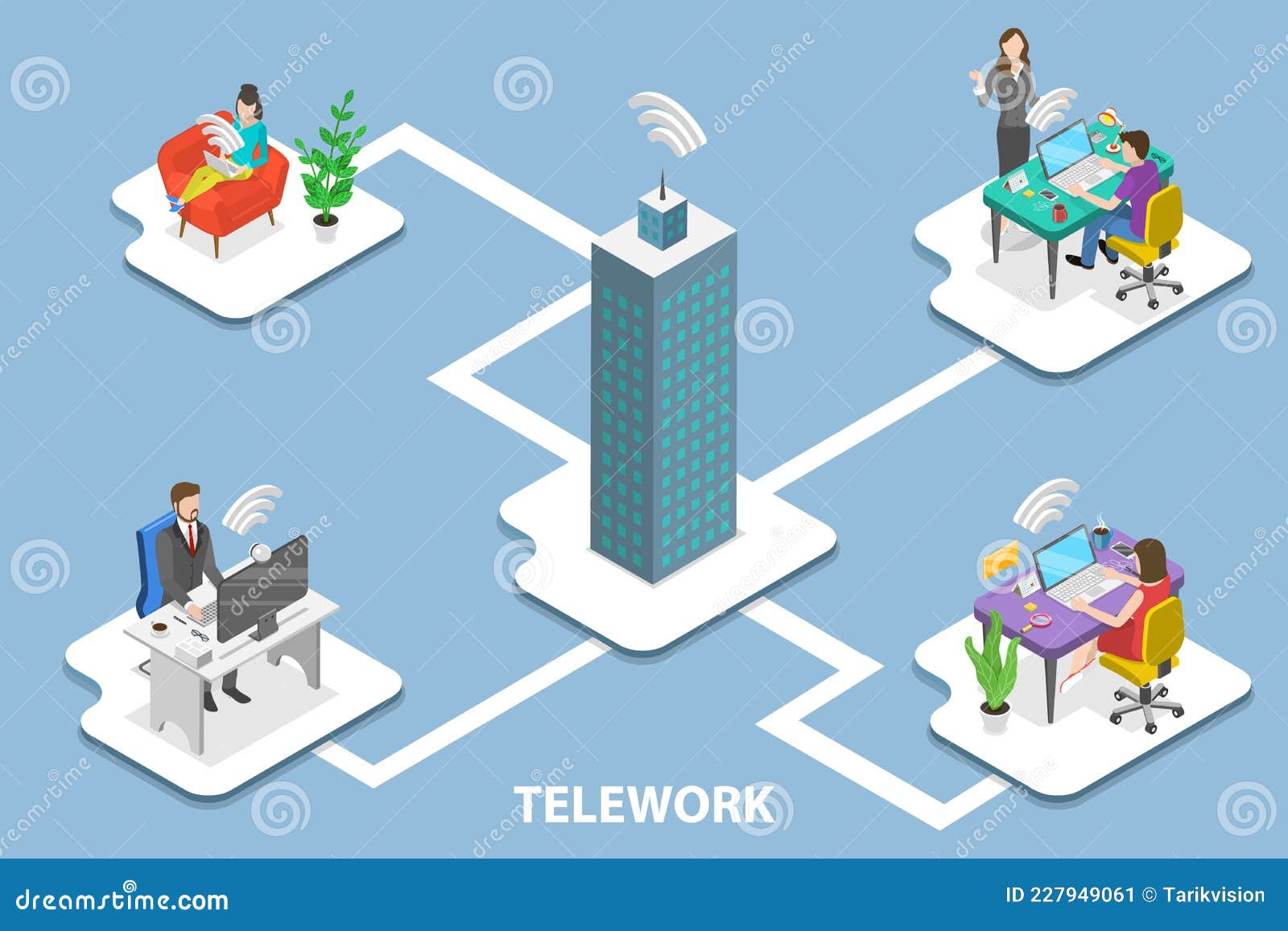 3D Isometric Flat Vector Conceptual Illustration of Telework Stock ...