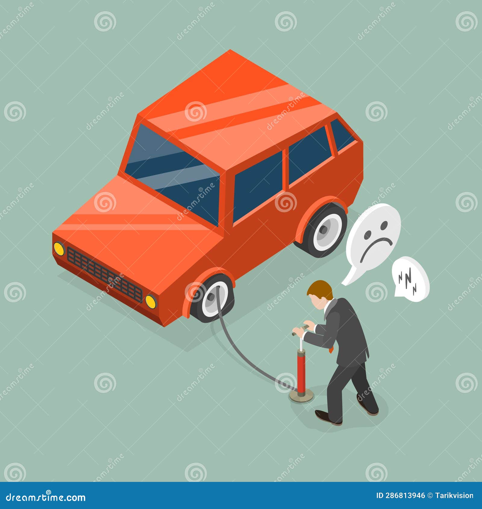 3D Isometric Flat Vector Conceptual Illustration of Tire Inflating ...