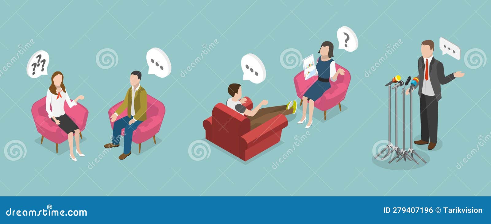 3D Isometric Flat Vector Conceptual Illustration of TV Interview Stock ...