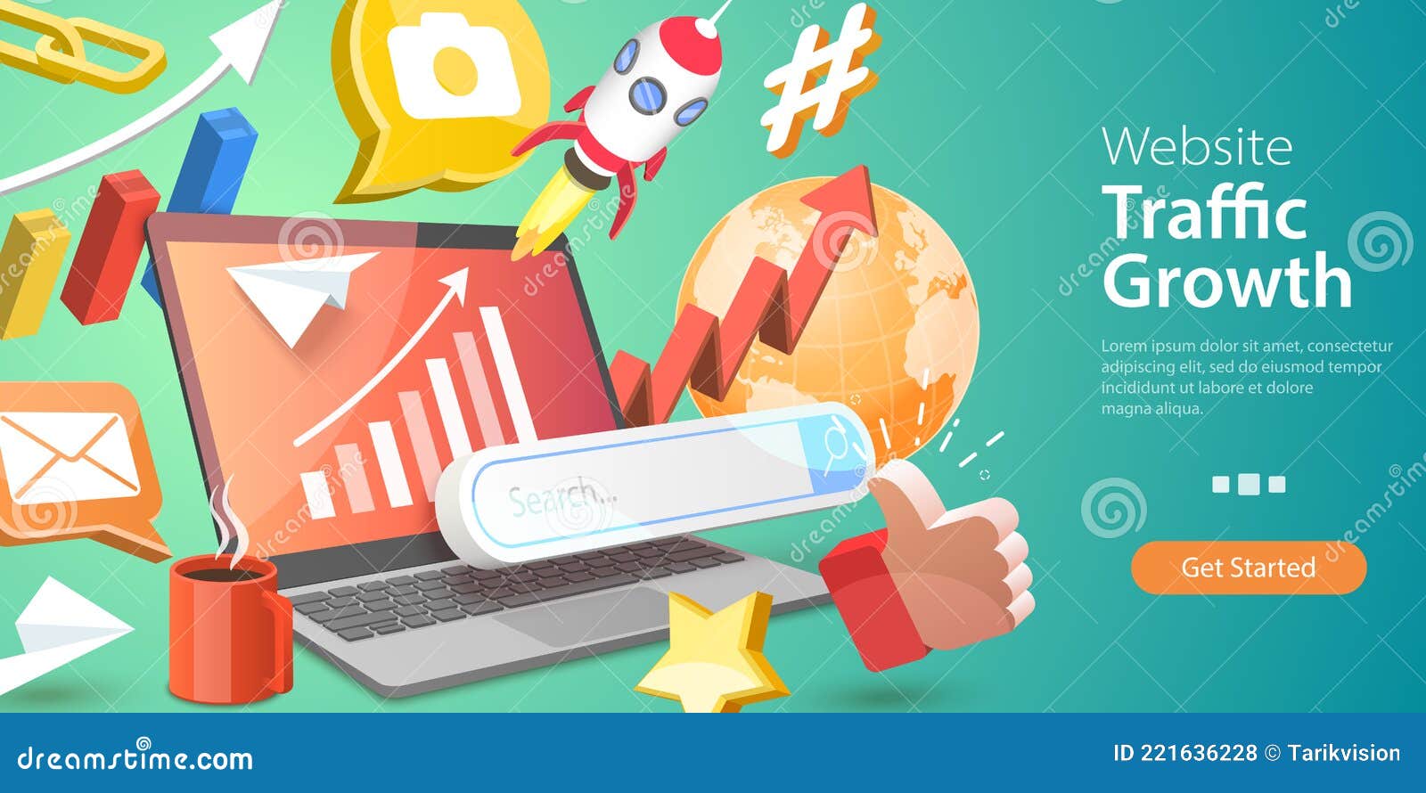 3D Isometric Flat Vector Conceptual Illustration of Website Traffic ...