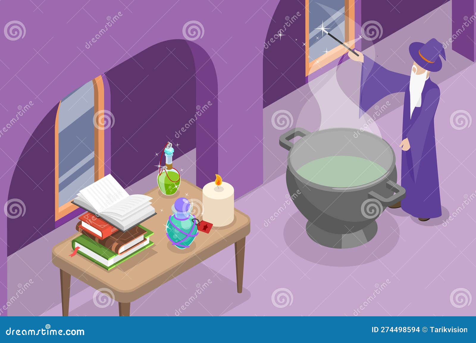 3D Isometric Flat Vector Conceptual Illustration of Wizard Magical ...