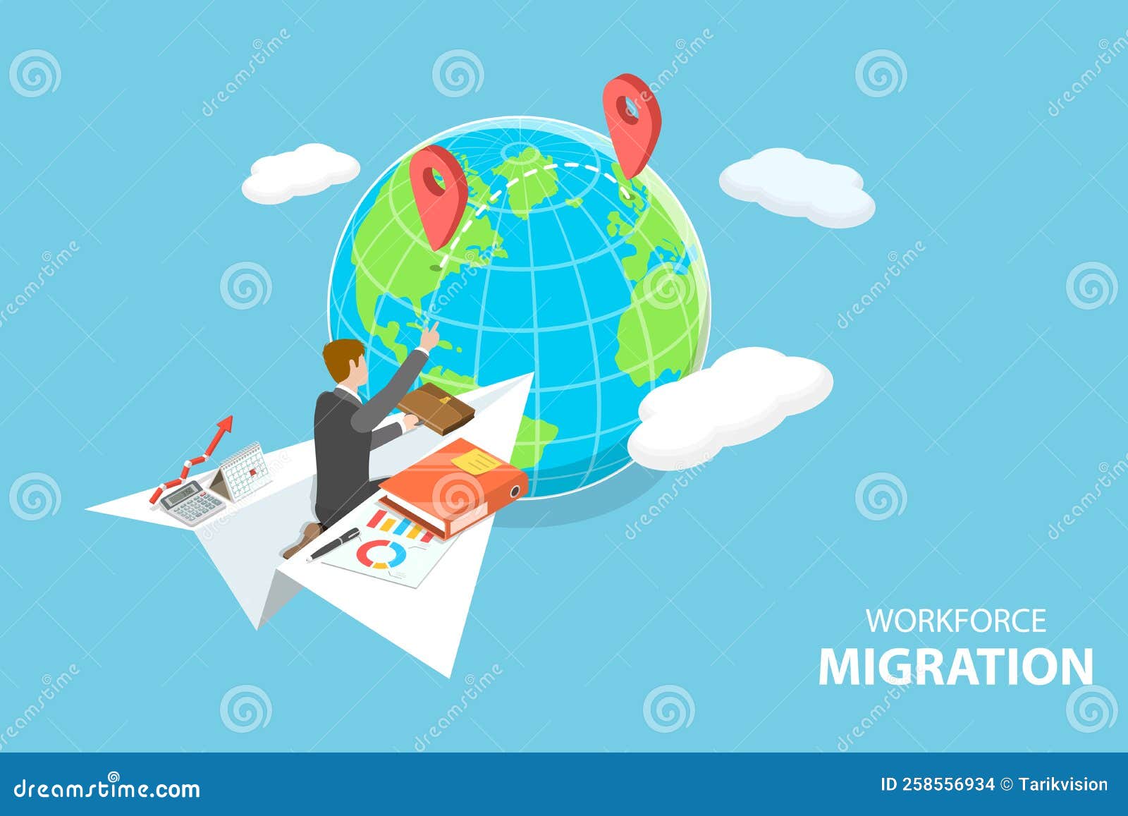 3D Isometric Flat Vector Conceptual Illustration of Workforce Migration ...