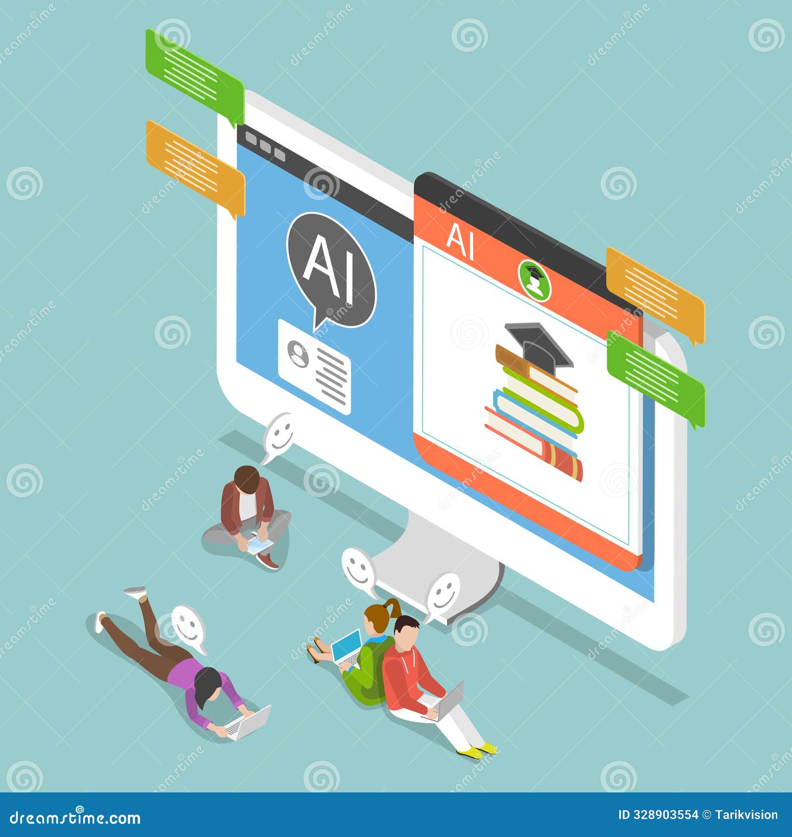 3D Isometric Flat Vector Illustration of AI Helper Bot Education Stock ...