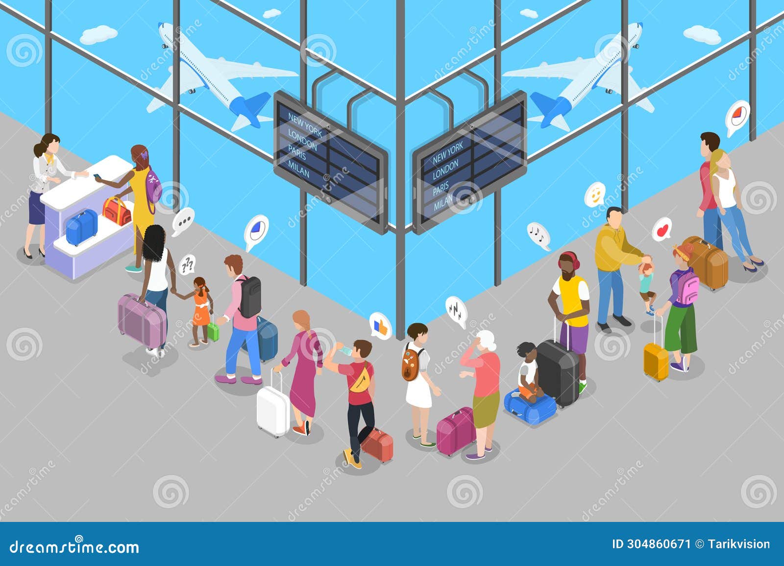 3D Isometric Flat Vector Illustration of Airport Queue Stock ...