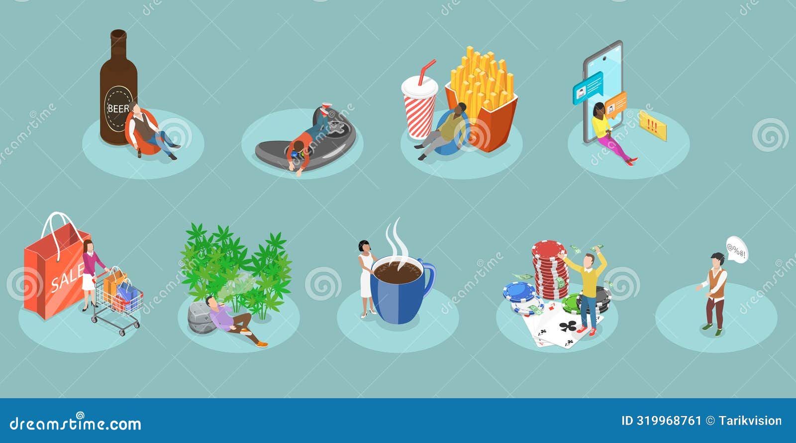 3D Isometric Flat Vector Illustration of Bad Addictions Stock Vector ...