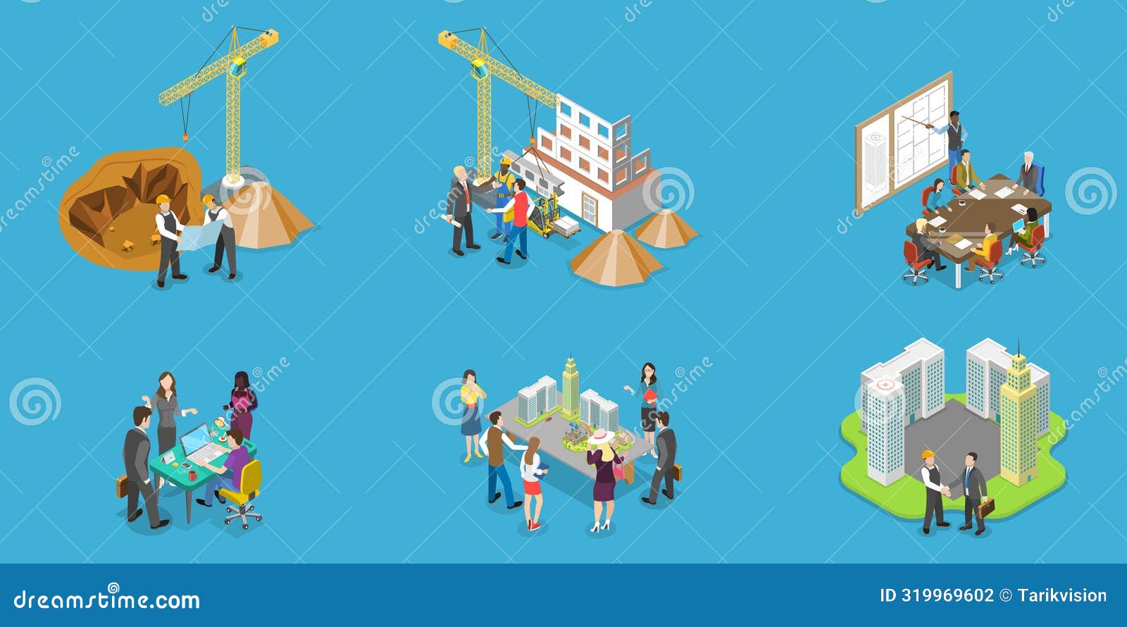 Isometric Of Architects Reviewing Building Permits And Blueprints Stock ...