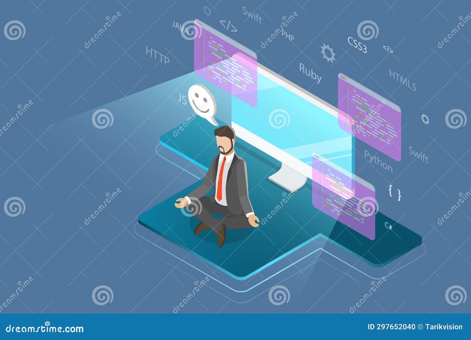 Illustration Of Coder Working On A Computer In A Modern Workspace ... Illustration Of Coder Working On A Computer In A Modern Workspace ...