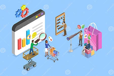 3D Isometric Flat Vector Illustration of Consumer Behavior Studying ...