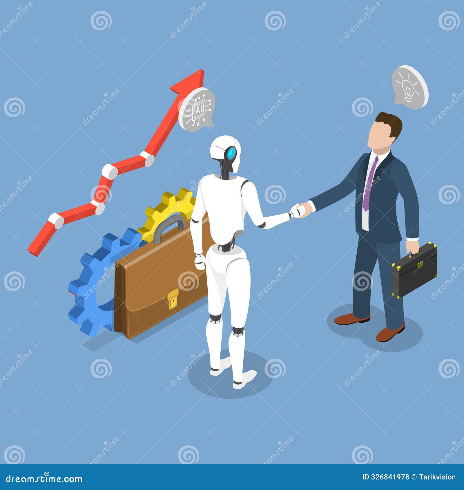3D Isometric Flat Vector Illustration of Contract with Ai Robot Stock ...