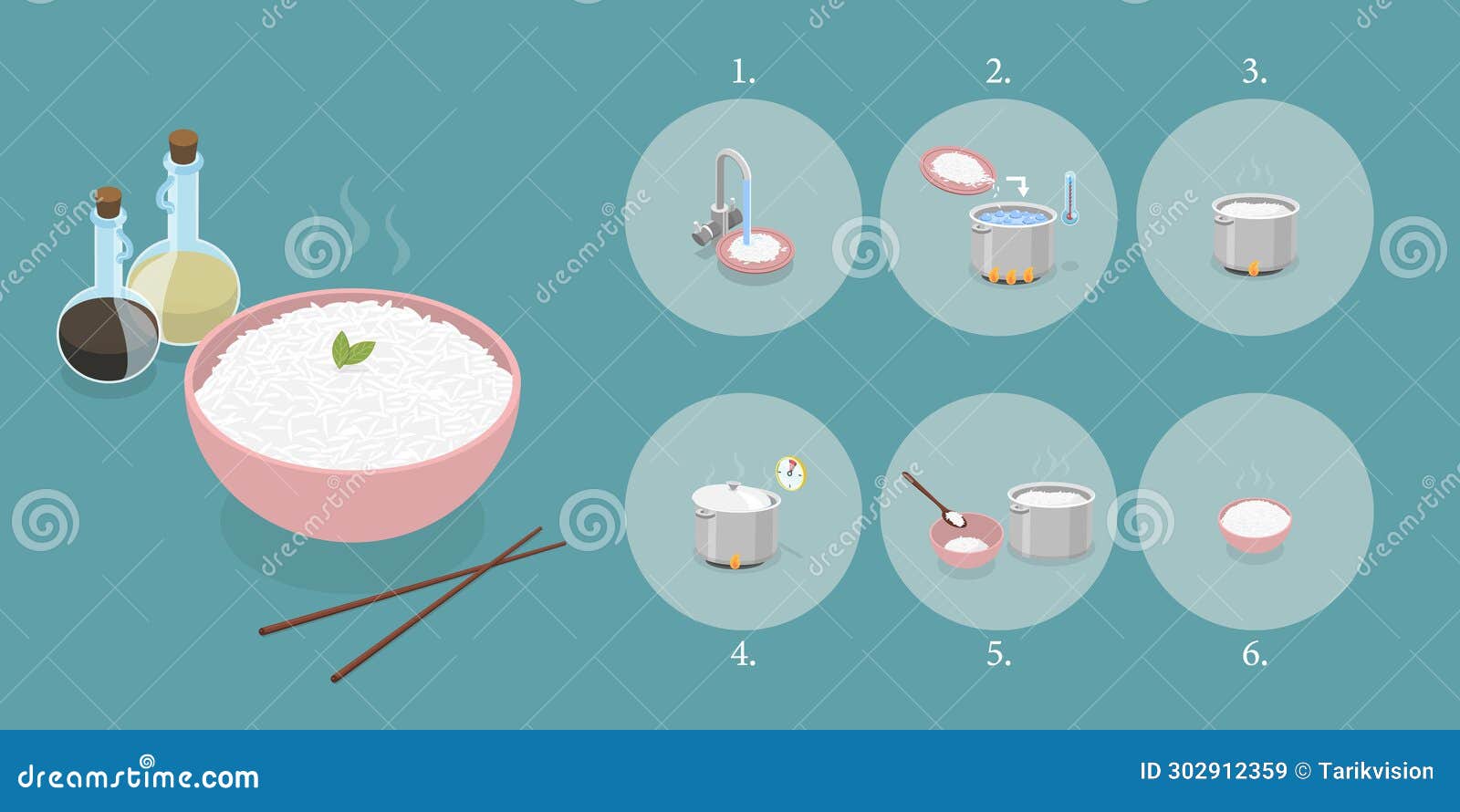 Cooking Rice Process With Grain Sieving And Washing In Strainer Vector ...