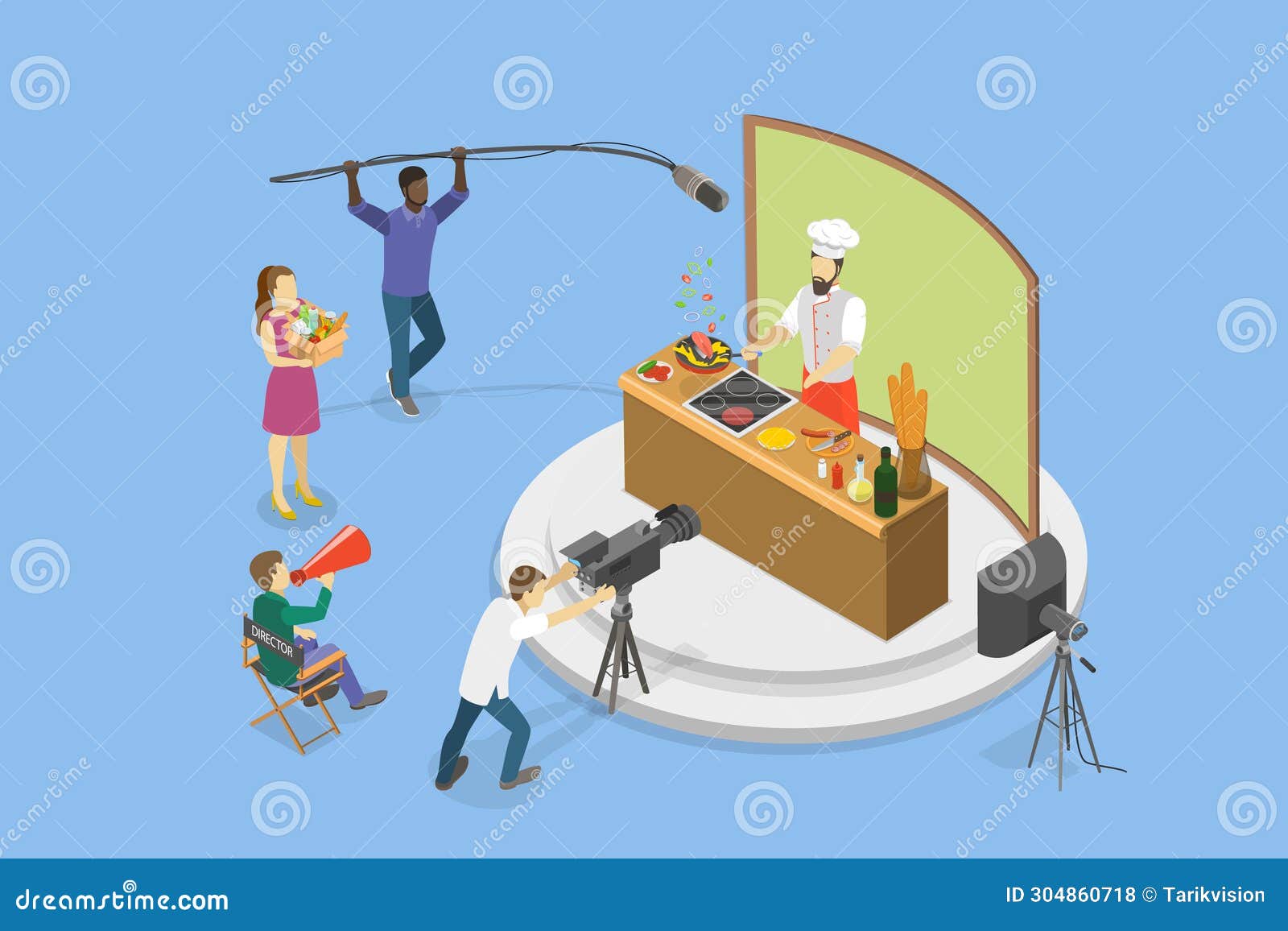 3D Isometric Flat Vector Illustration of Cooking TV Show Stock ...
