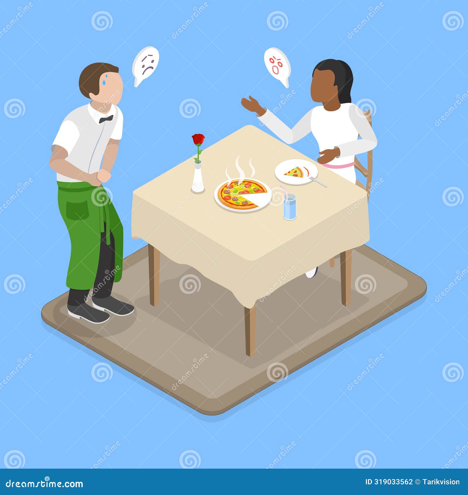 3D Isometric Flat Vector Illustration of Dissatisfied Restaurant Client ...