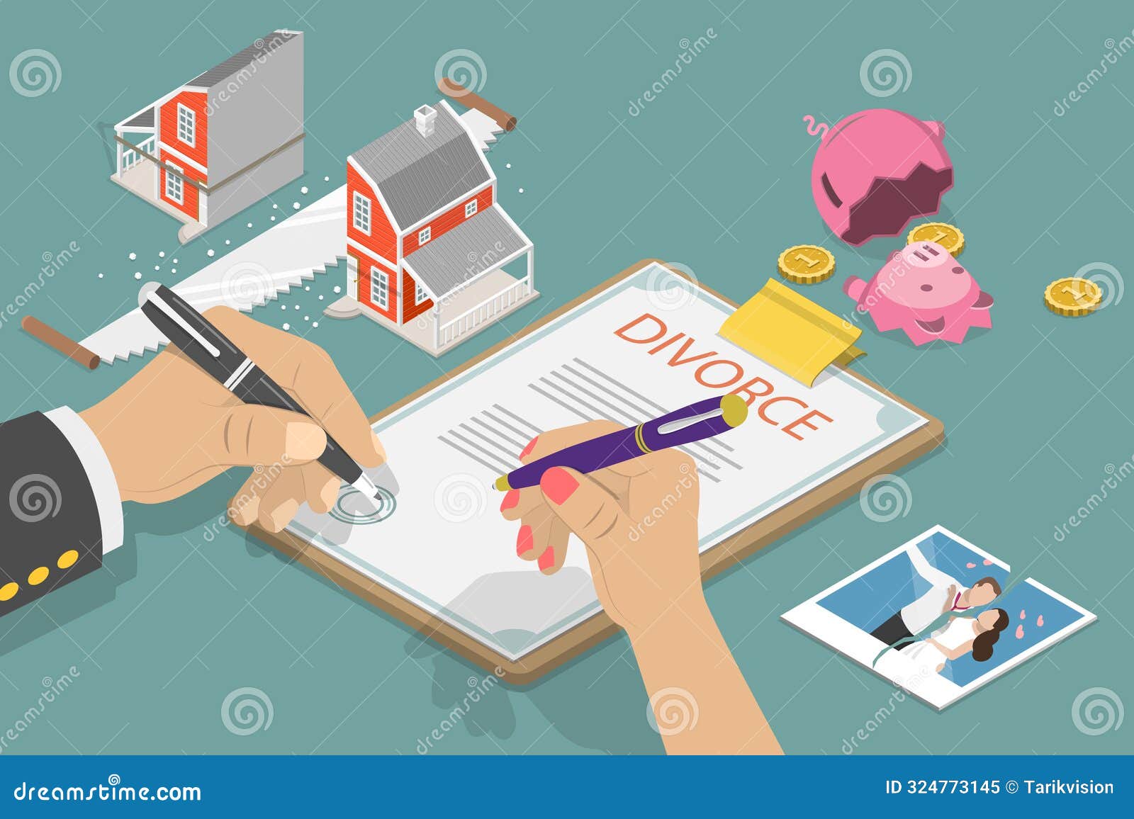 3D Isometric Flat Vector Illustration of Divorce and Property Division ...