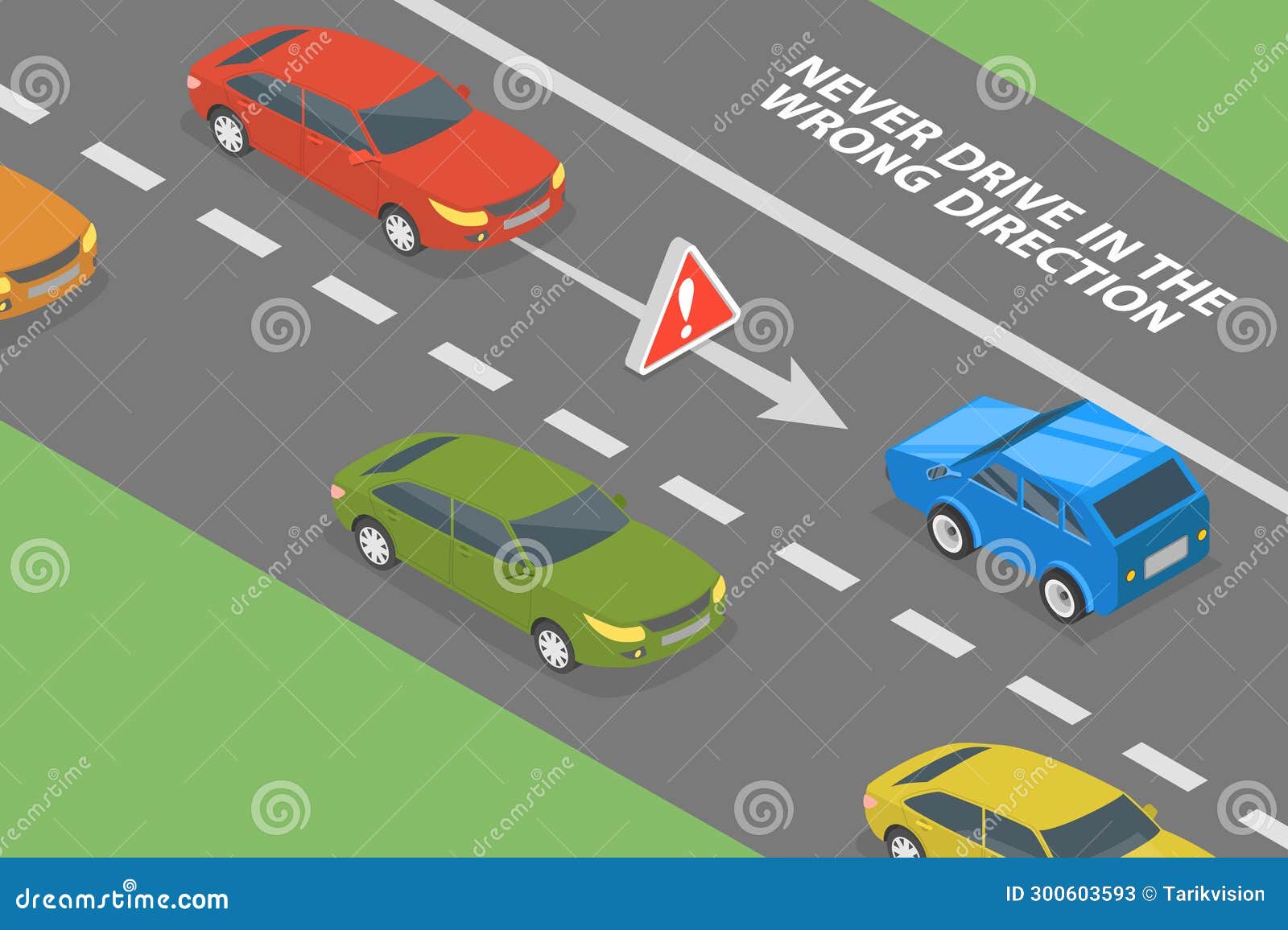 3D Isometric Flat Vector Illustration of Driving in the Wrong Direction ...