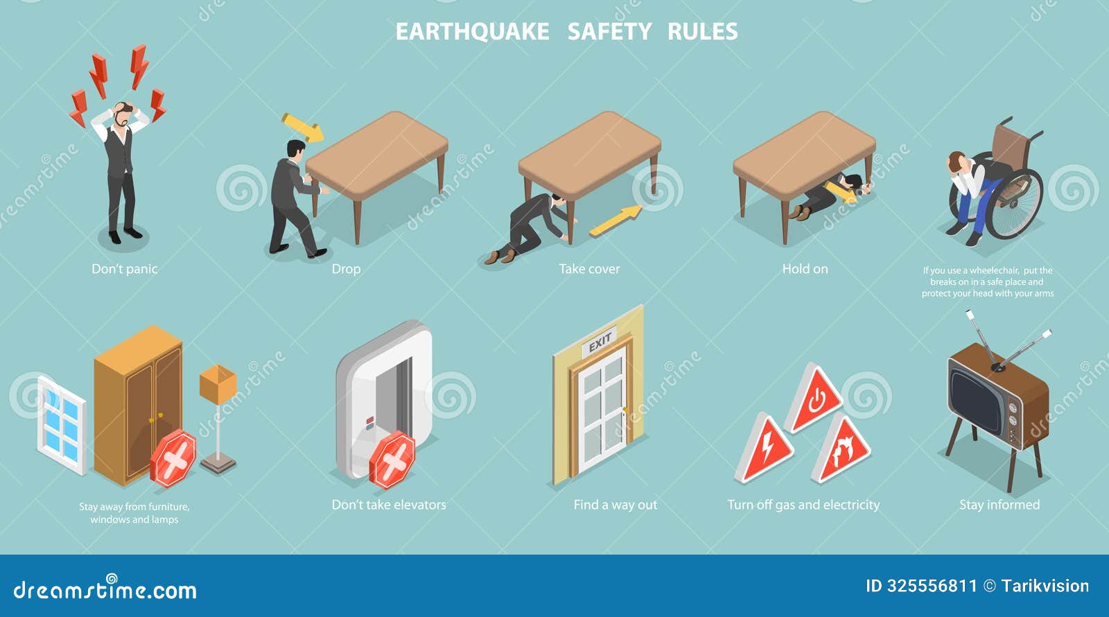 3D Isometric Flat Vector Illustration of Earthquake Safety Rules Stock ...