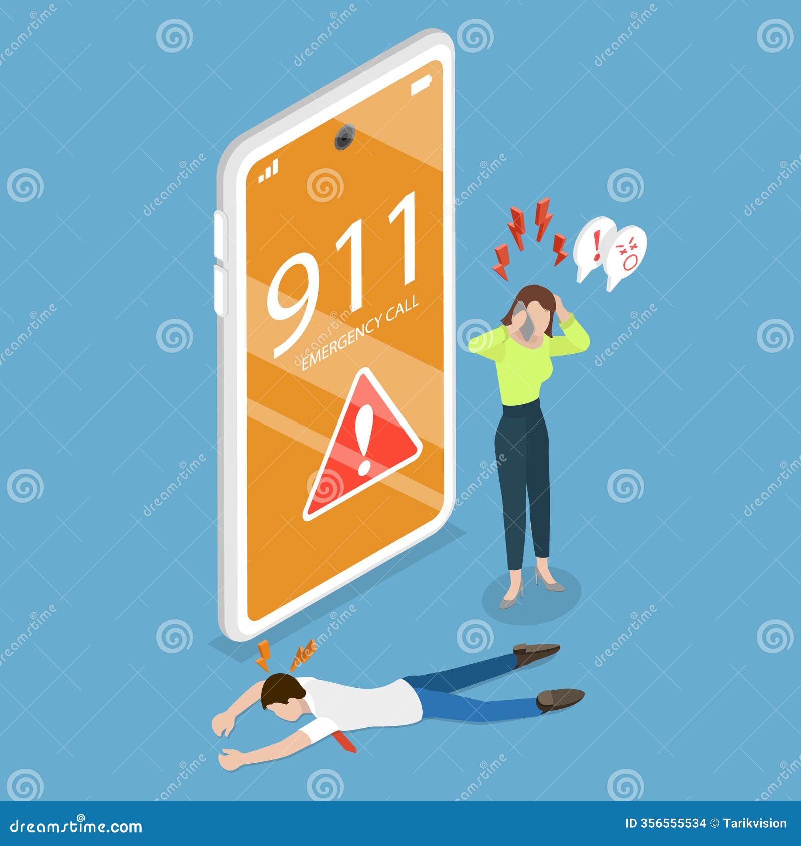 3D Isometric Flat Vector Illustration of Emergency Call Stock ...