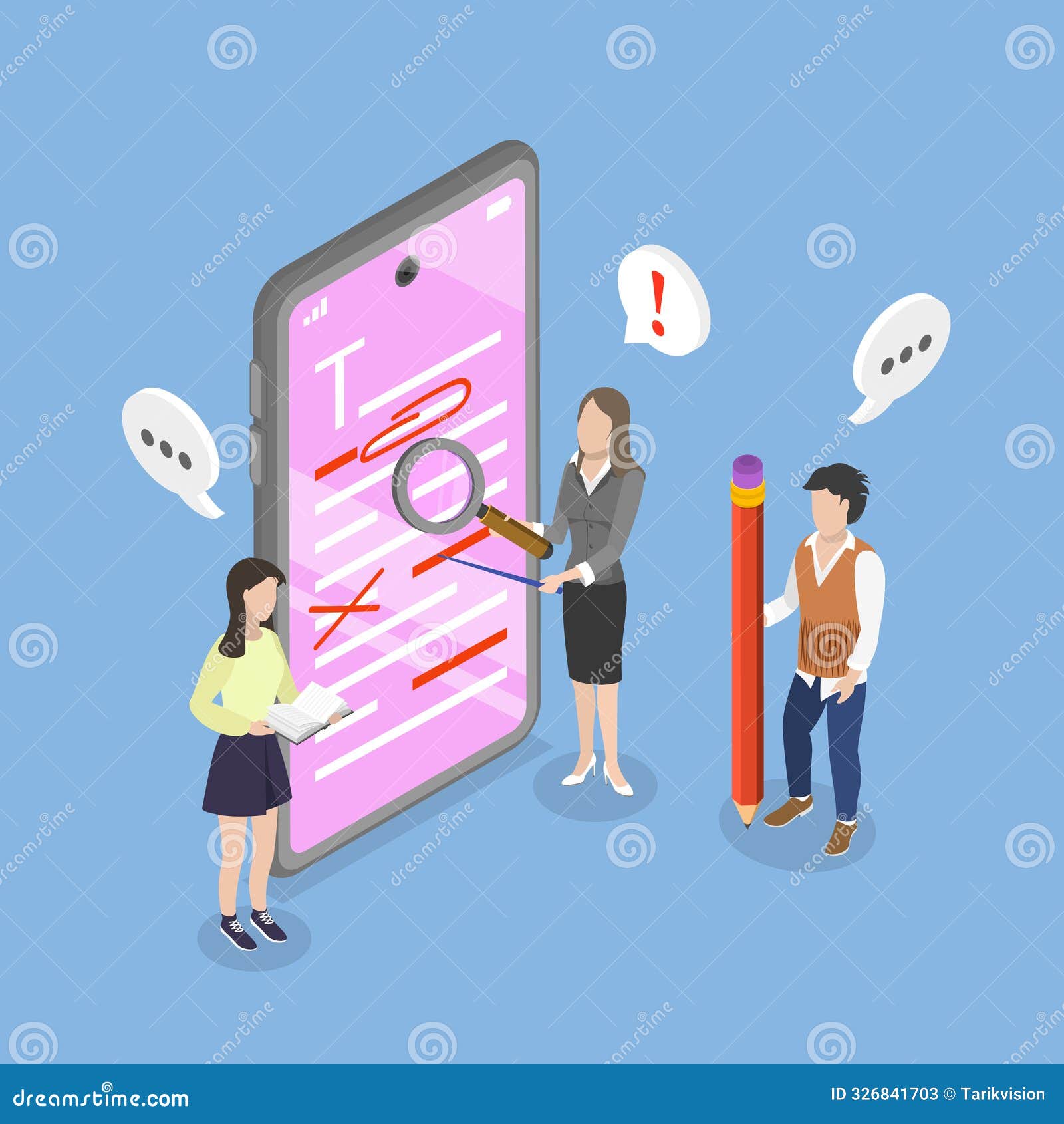 3D Isometric Flat Vector Illustration of English Grammar Examination ...