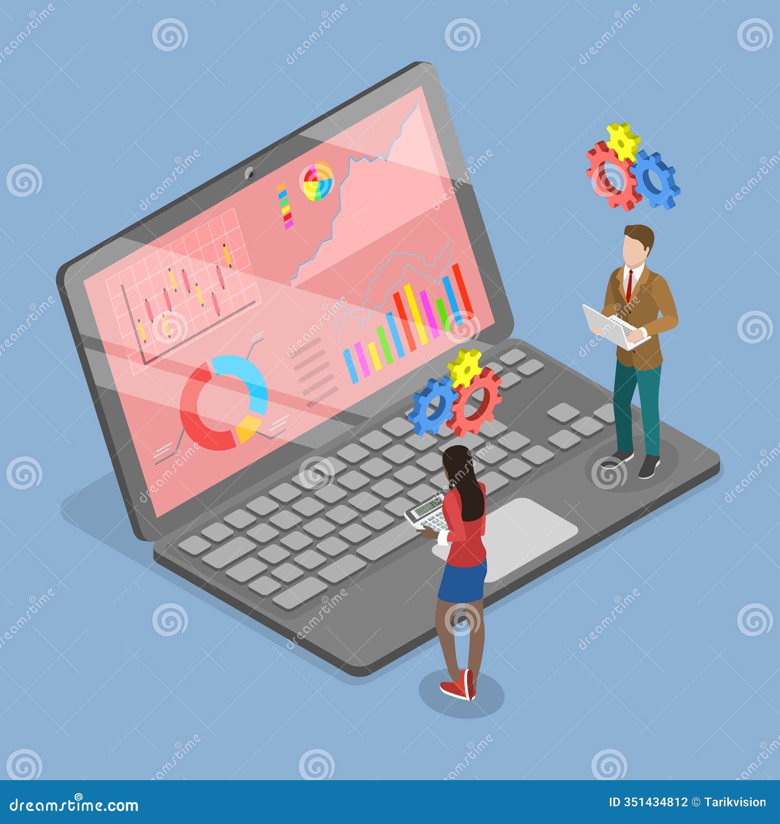 3D Isometric Flat Vector Illustration of Financial Report Chart Stock ...