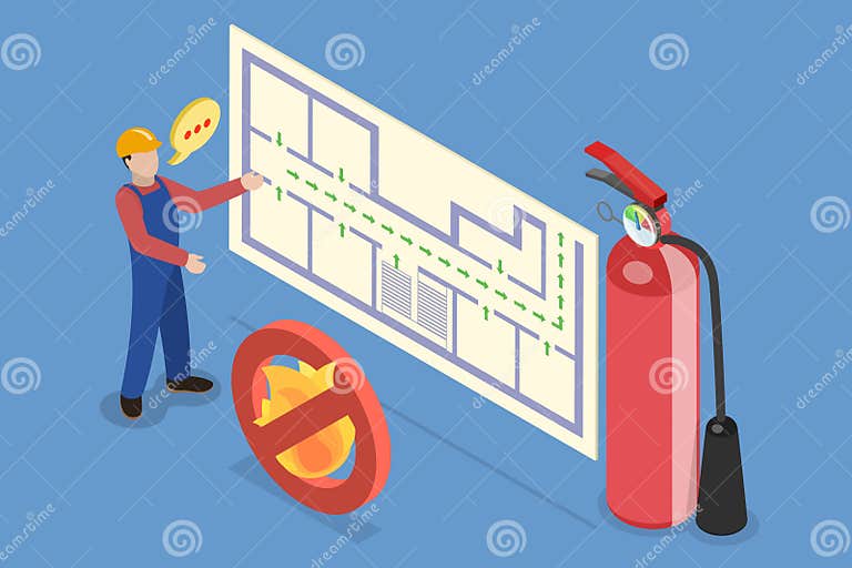 3D Isometric Flat Vector Illustration of Fire Evacuation Plan Stock ...