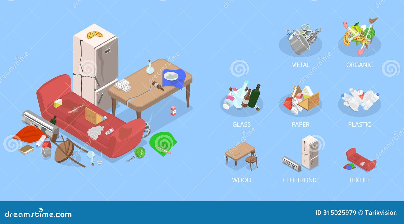 3D Isometric Flat Vector Illustration of Garbage Sorting and Recycling ...